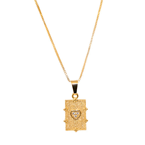 Chain Necklace And Heart Scapular – Chapa de Oro – Aurela 18K